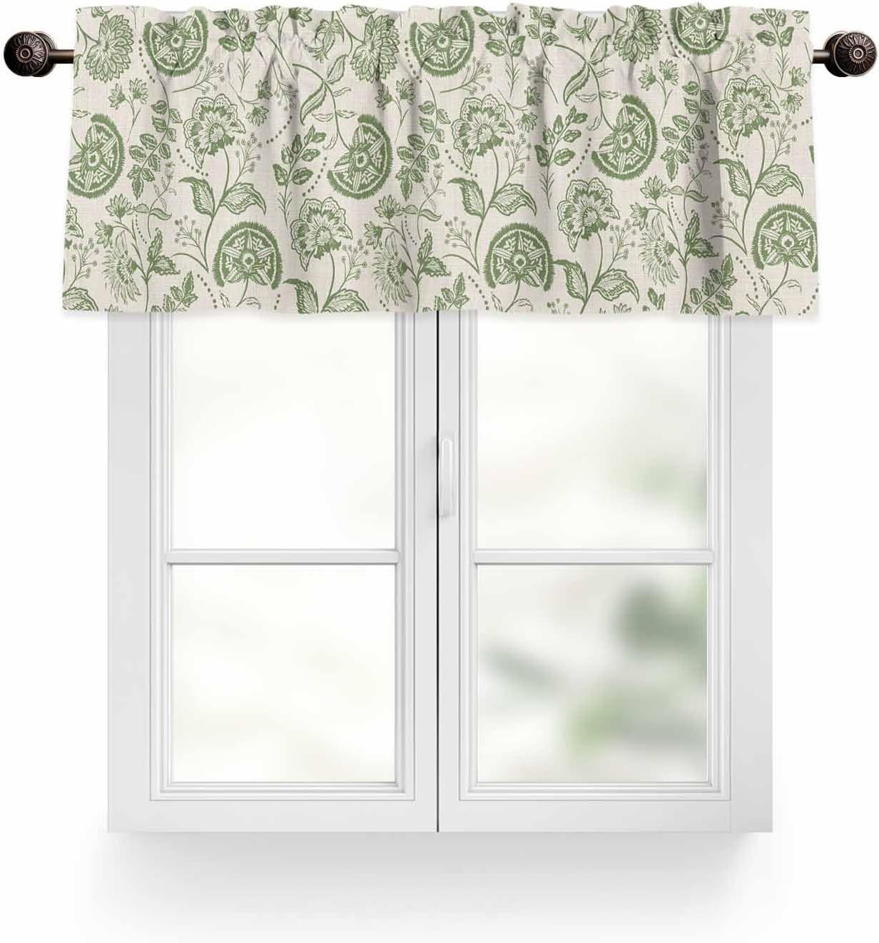 Amazon.com: Farmhouse Sage Green Floral Valances for Windows, Linen ...