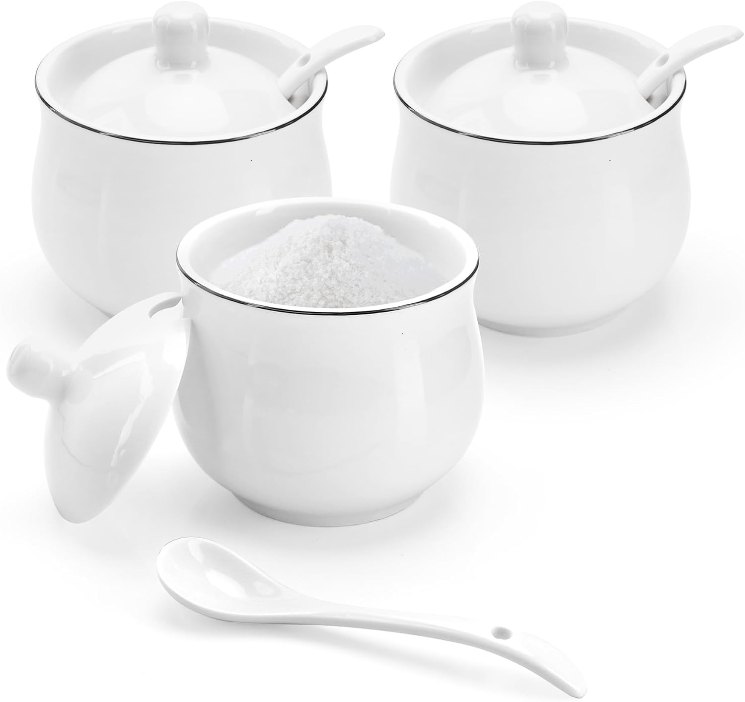 YKUKIZEE 3 Pack White Ceramic Sugar Bowl with Lid and Spoon, 250 ml ...