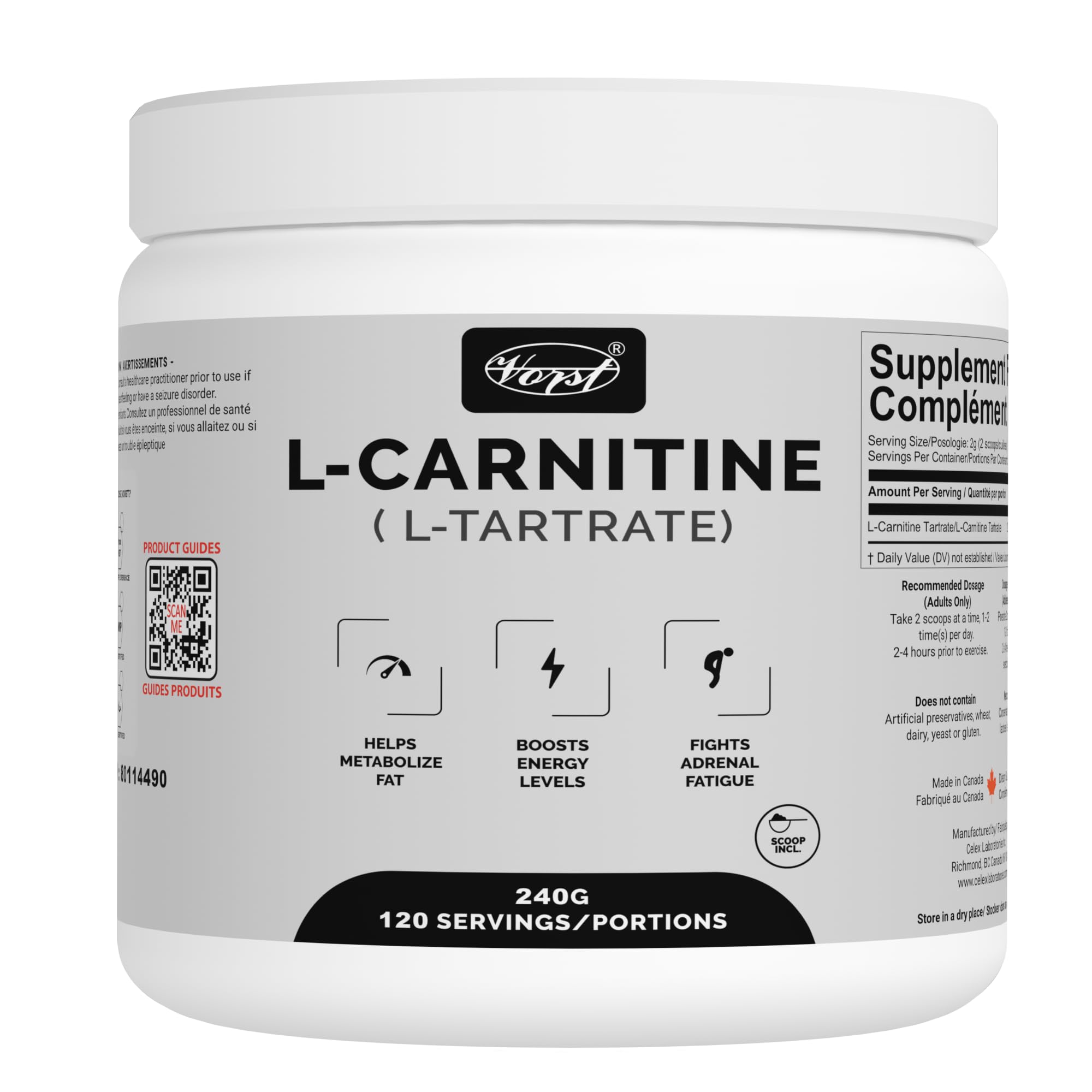 VORST L-Carnitine Powder 240G | L-Tartrate | Scoop Included : Amazon.ca ...