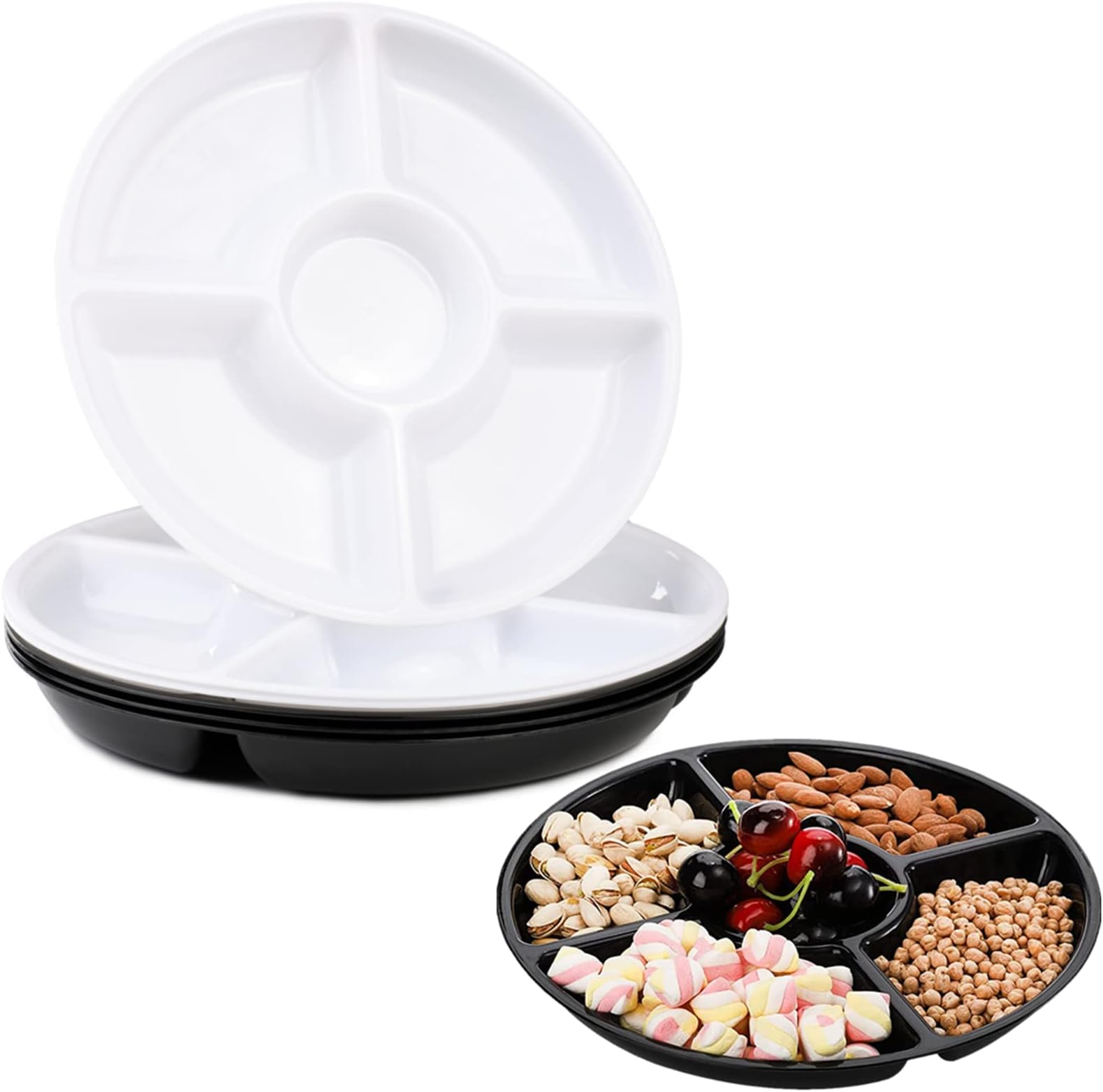 Pack of 3 - Hard Plastic Compartment Trays/Reusable Serving Platters ...