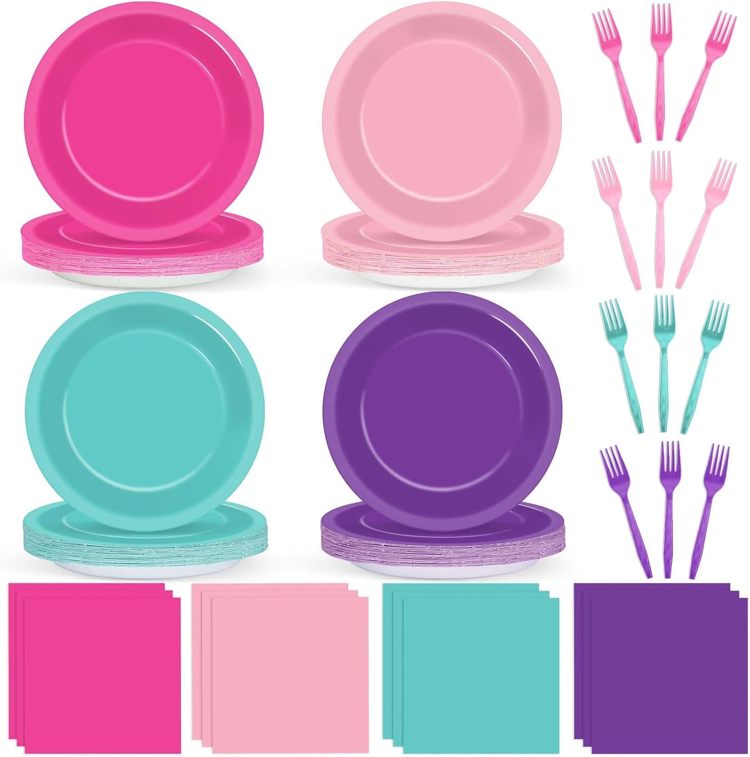 Amazon.com: 96 PCS Teal Blue Pink Purple Paper Plates and Napkins Dog ...