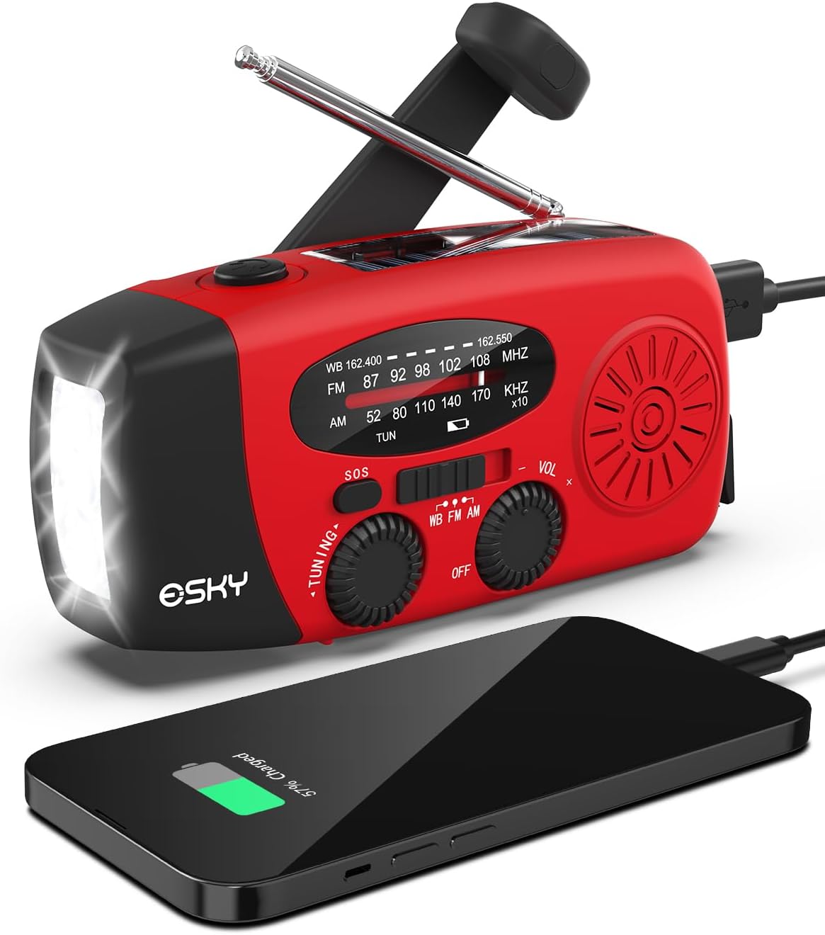 Amazon.com: Esky Emergency Hand Crank Radio with 3 LED Flashlight, AM ...