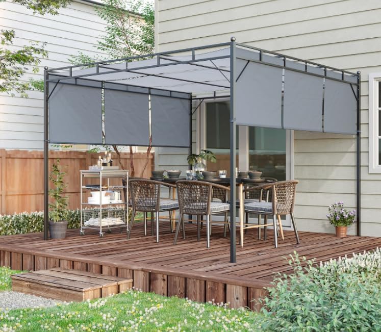 Metal Pergola Canopy Large Retractable Roof Gazebo Patio Sun Shade ...