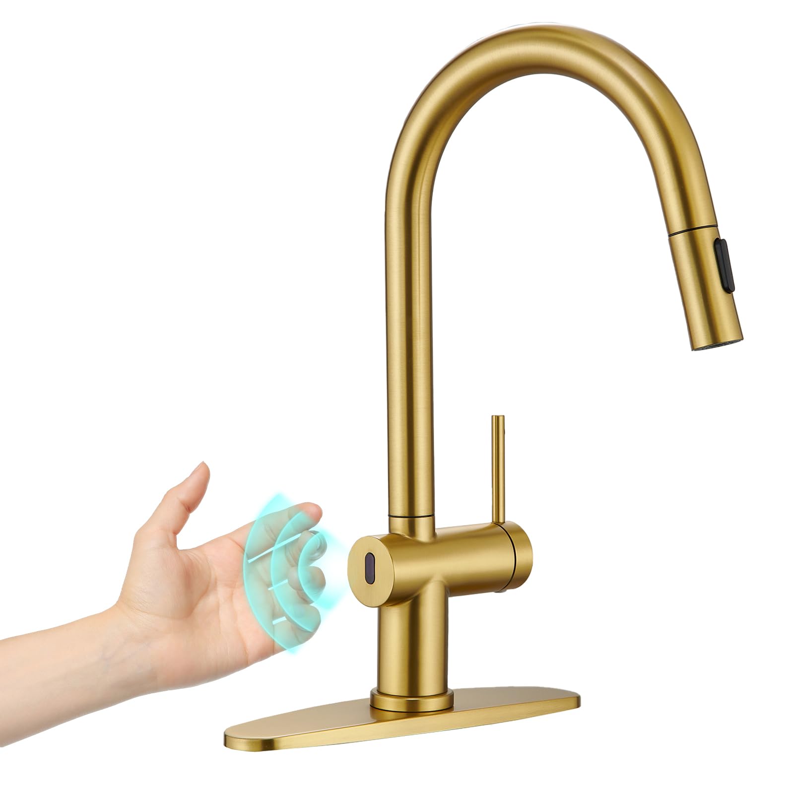 Snapklik.com : YardMonet Brushed Gold Touchless Kitchen Faucet