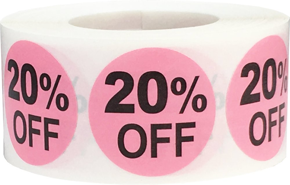 Amazon.com : 20% Percent Off Stickers for Retail 1 Inch 500 Adhesive ...
