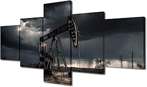 Amazon.com: Framed Wall Art 5 Panel Canvas Wall Decor Oil Well ...