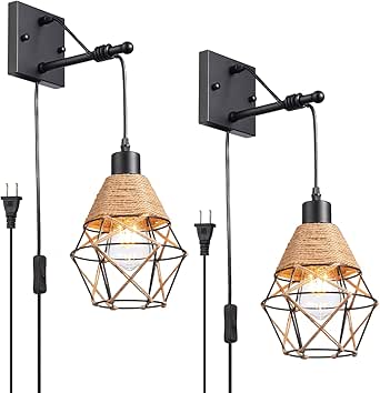 Amazon.com: Hamilyeah Plug in Wall Sconces Set of Two with 71 inch Wire ...