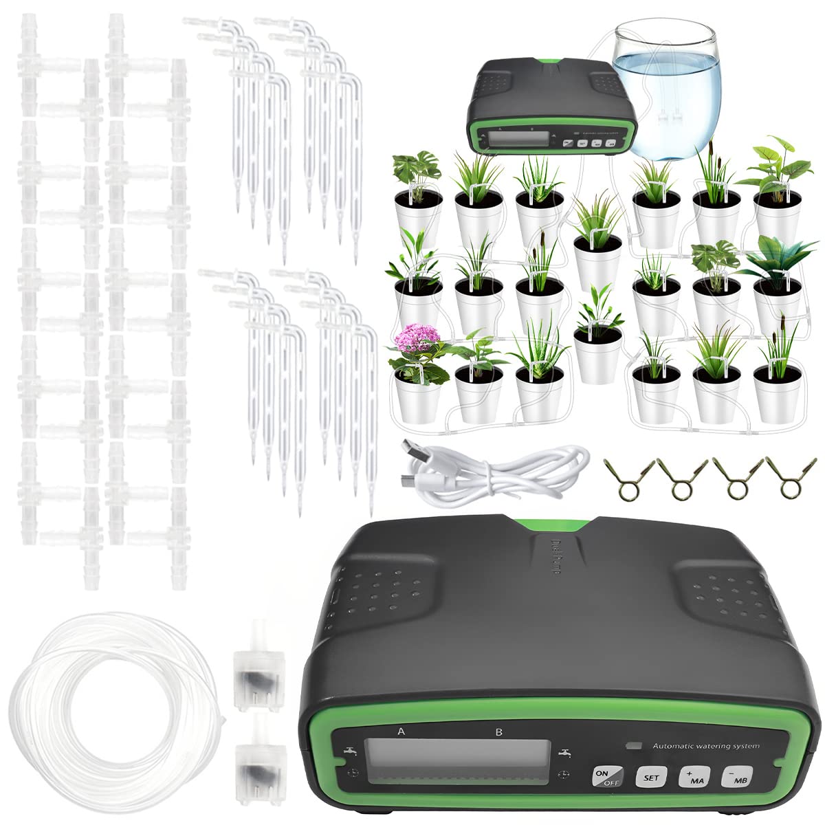 Auto Drip Irrigation Kit, Double Pumps Automatic Watering System with ...