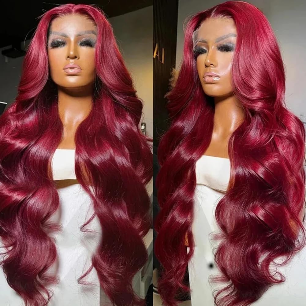 Amazon.com : 30 Inch 99j Burgundy Body Wave Lace Front Wigs Human Hair ...