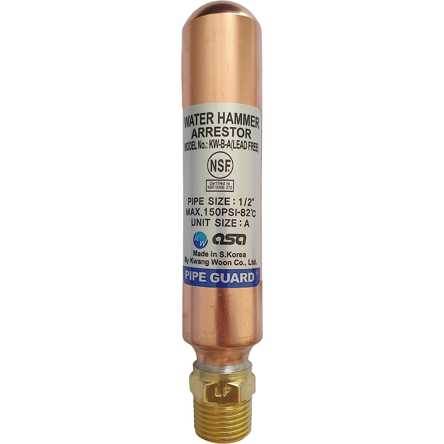 WATER HAMMER ARRESTOR COPPER, LEAD FREE, BRASS 1/2" CONNECTION BSP ...