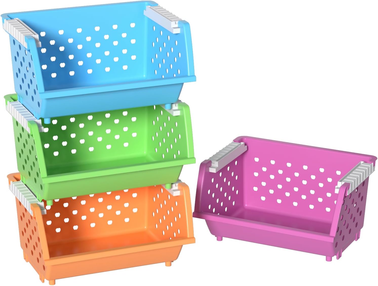 Amazon.com: Rinboat 4 Packs Plastic Storage Basket Stackable, Stacking ...
