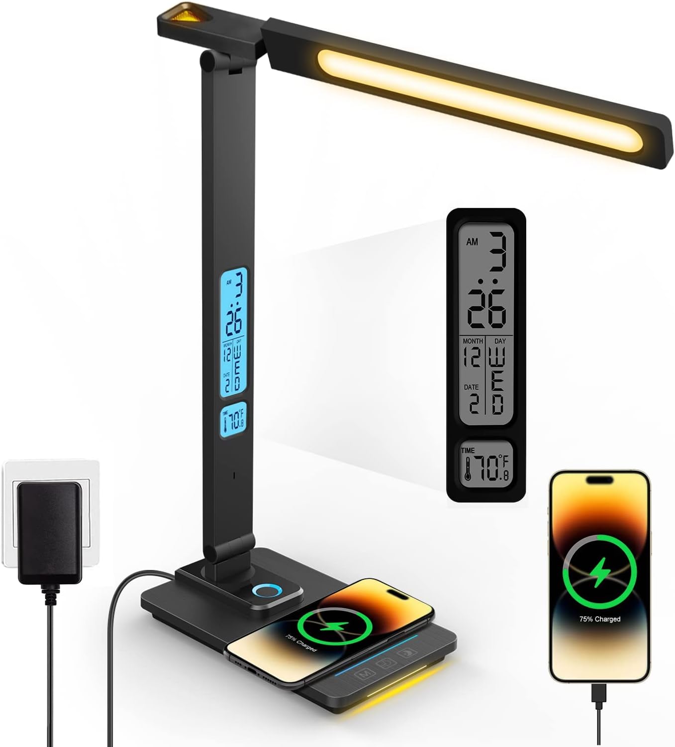 LED Desk Lamp with Wireless Charger - USB Charging Port, Touch Sliding ...