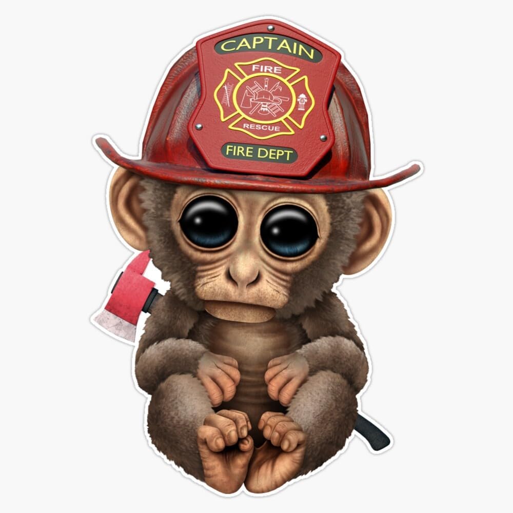 Amazon.com - Cute Baby Monkey Firefighter Sticker Bumper Sticker Vinyl ...