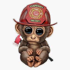 Amazon.com - Cute Baby Monkey Firefighter Sticker Bumper Sticker Vinyl ...