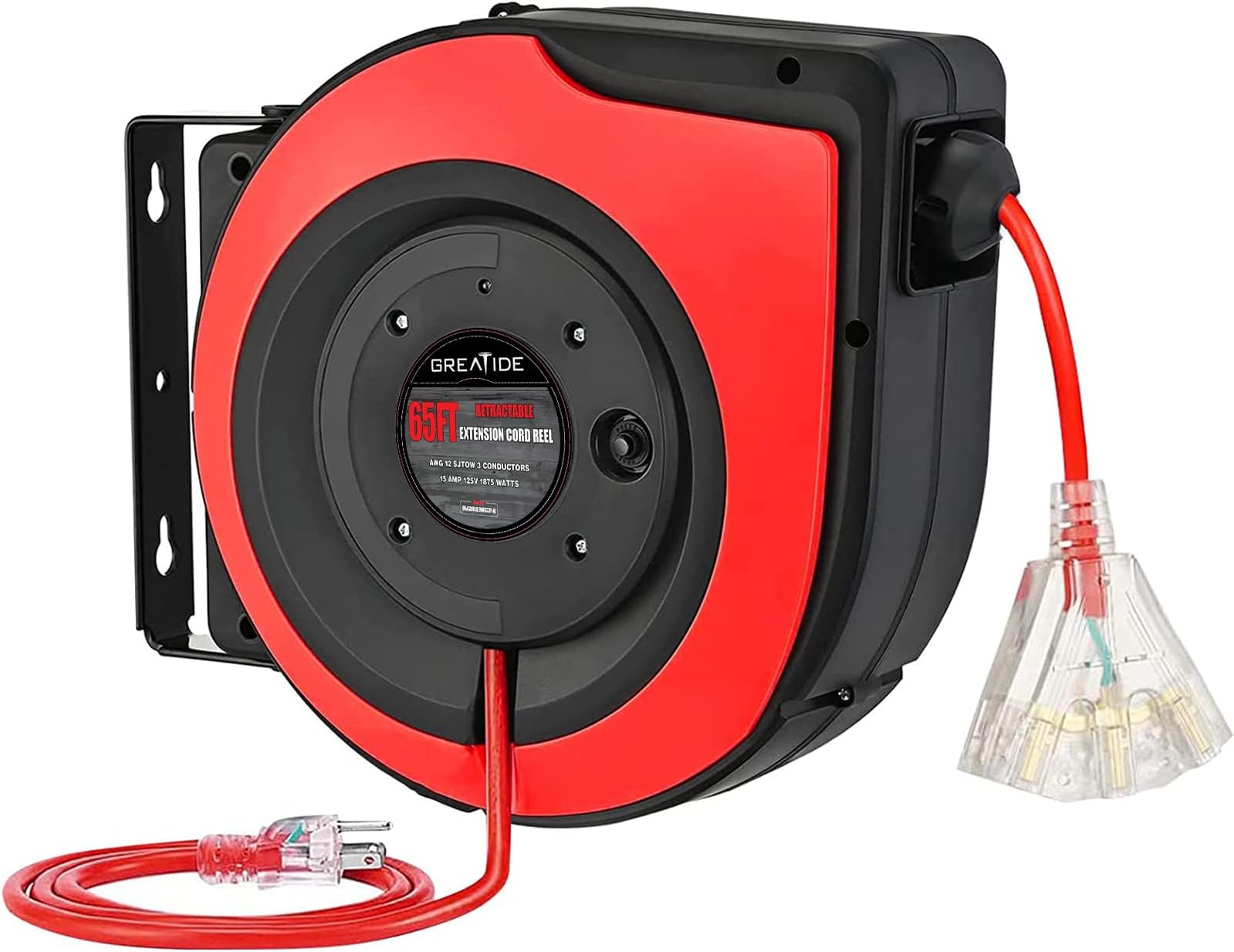 Amazon.com: GREATIDE Retractable Extension Cord Reel, 65 Feet 12 AWG/3C ...