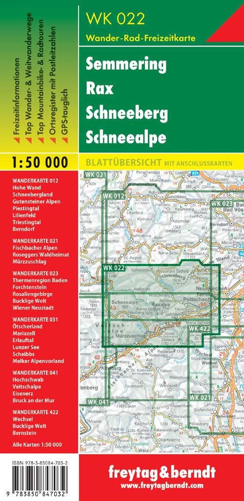 WK 022 Semmering - Rax - Schneeberg - Schneealpe, hiking map 1:50,000 ...