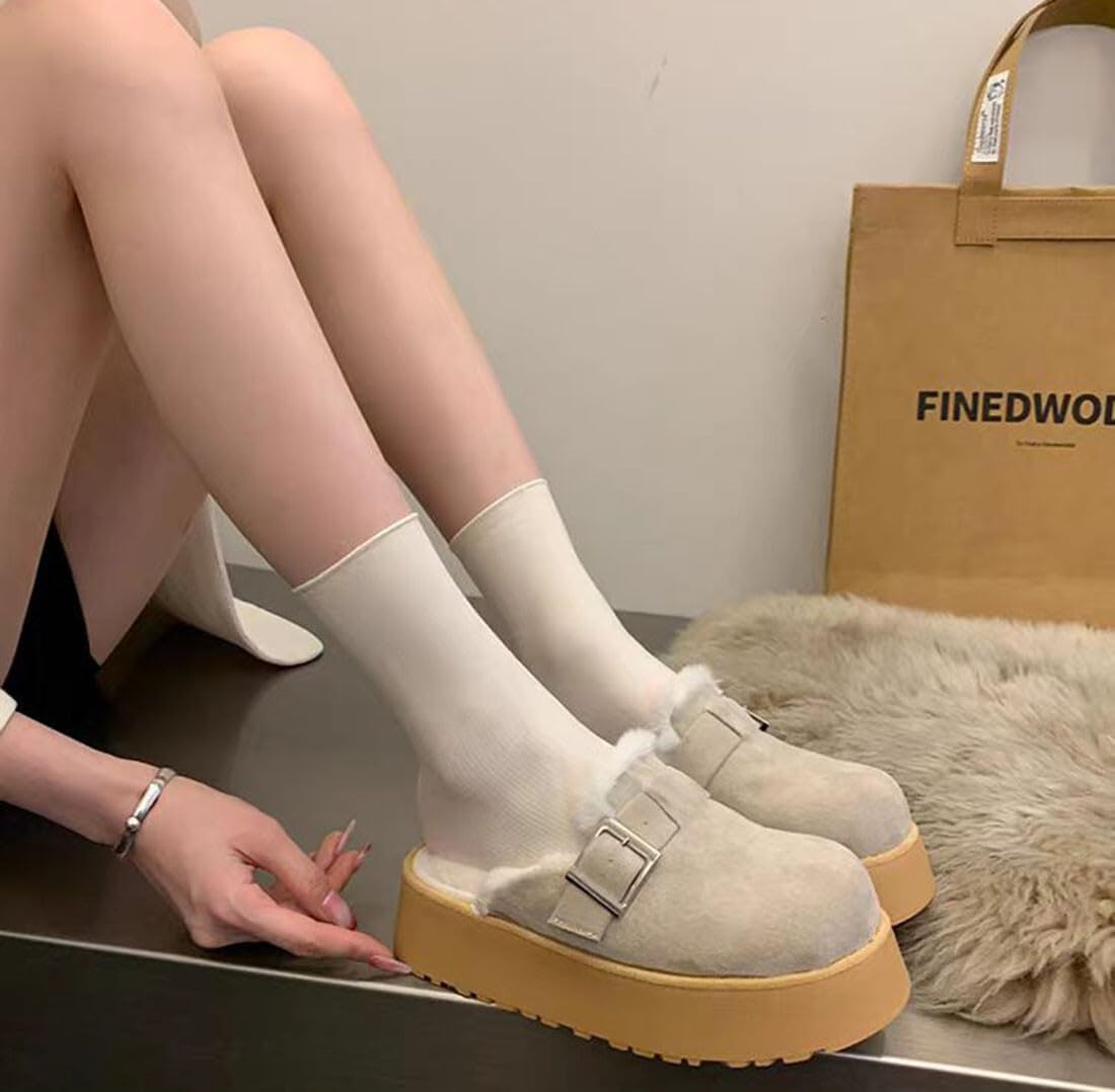 Snapklik.com : Mules For Women, Fuzzy Platform Clogs Cozy Buckled Clog ...