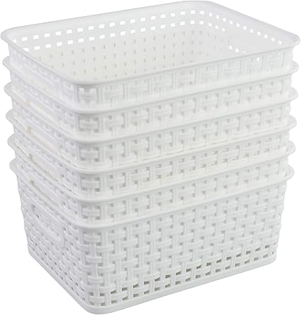 Amazon.com: CadineUS Plastic White Storage Baskets, 6 Pack Small ...