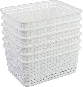 Amazon.com: CadineUS Plastic White Storage Baskets, 6 Pack Small ...