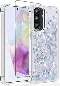 Amazon.com: Guzhthi for Galaxy A36 Case: Clear Glitter Flowing Liquid Quicksand Shockproof ...