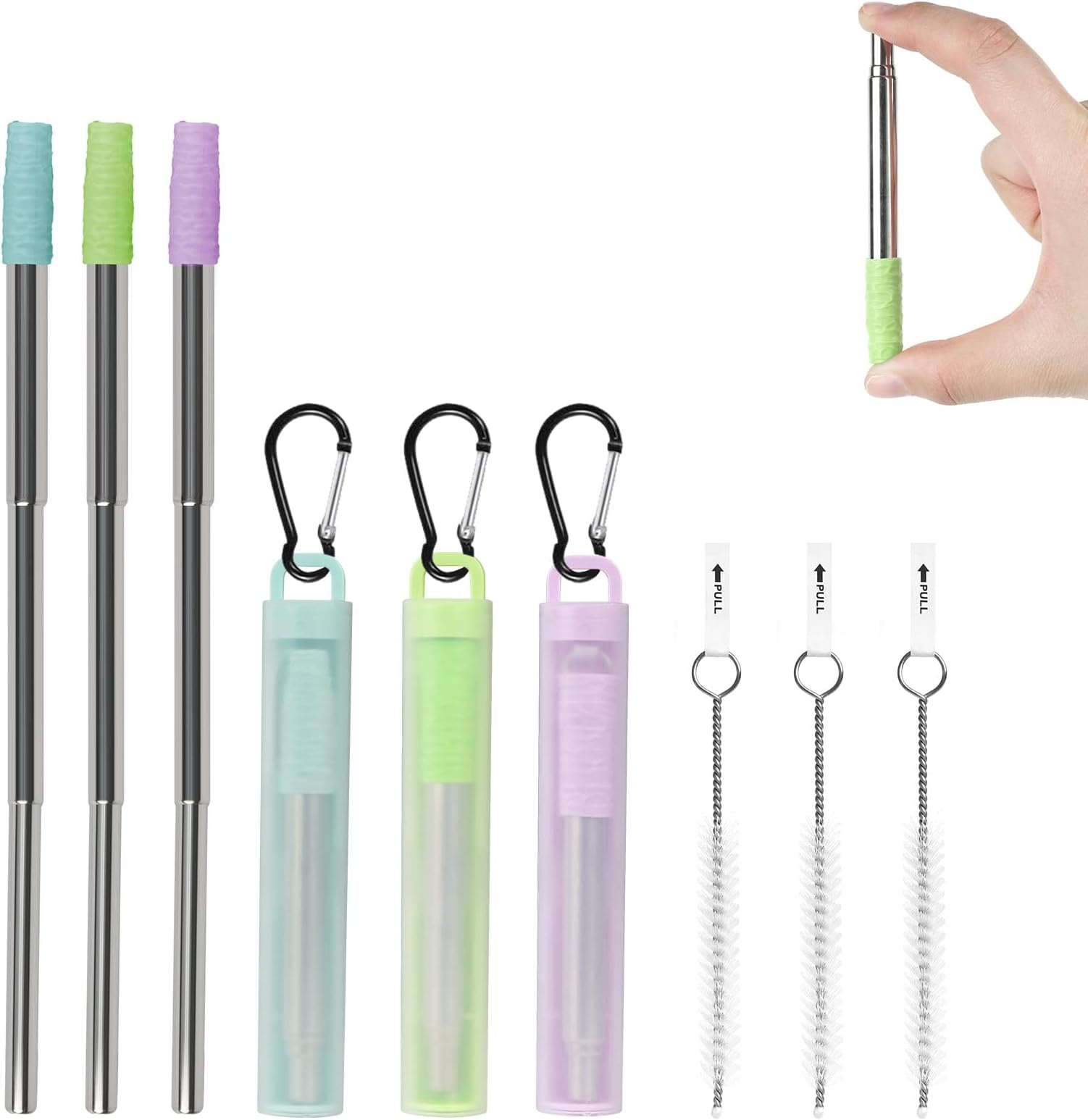 Amazon.com: ReignSword 3 Pack Reusable Collapsible Straws with Silicone ...