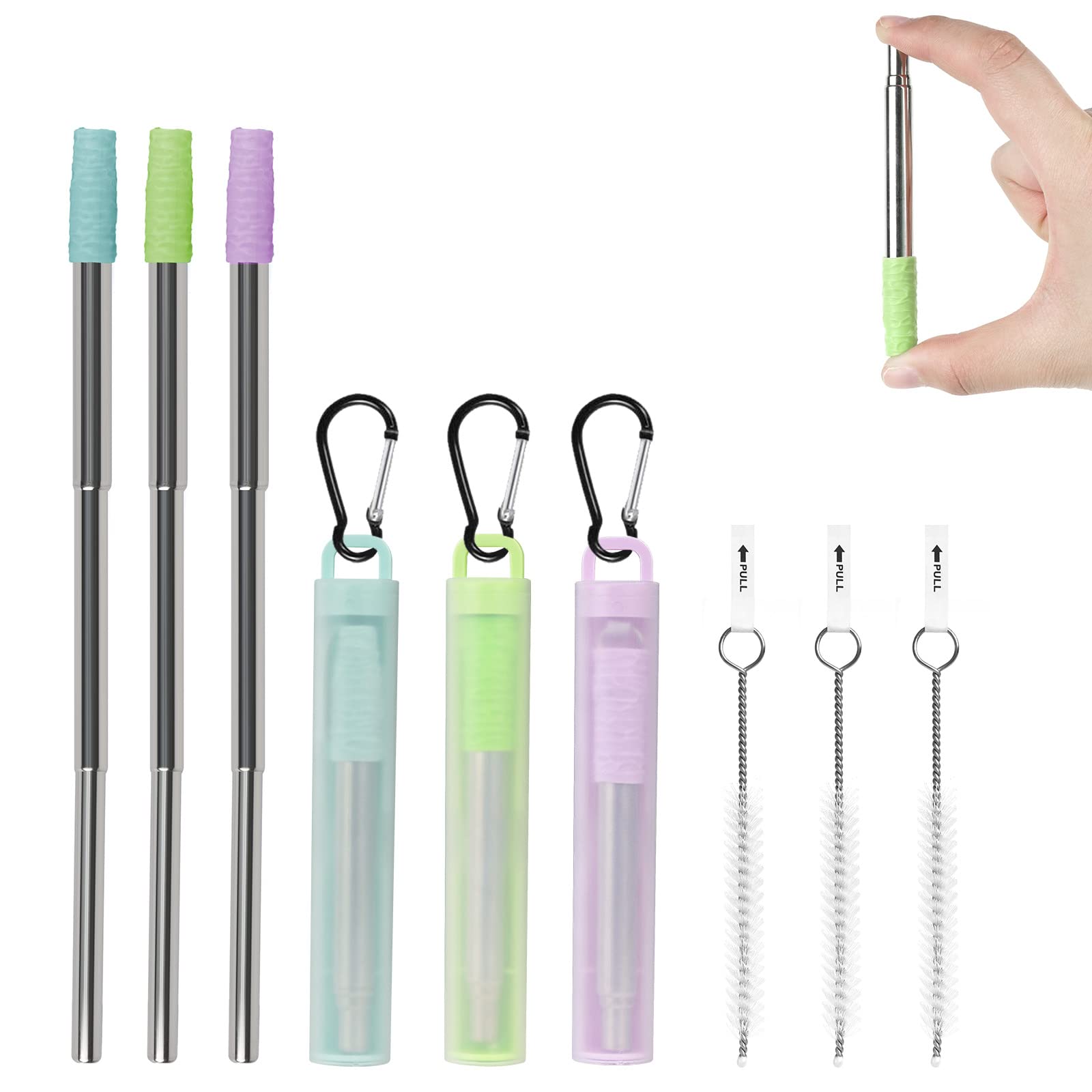 Amazon.com: ReignSword 3 Pack Reusable Collapsible Straws with Silicone ...