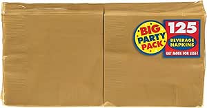 Amazon.com: Amscan Gold Big Party Pack - Beverage Napkins (125) : Home ...