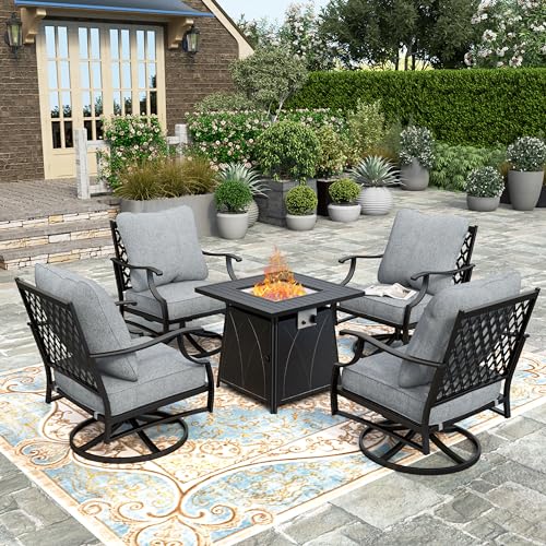5-Piece Fire Pit Patio Furniture Set with Swivel Chairs and Fire Pit ...