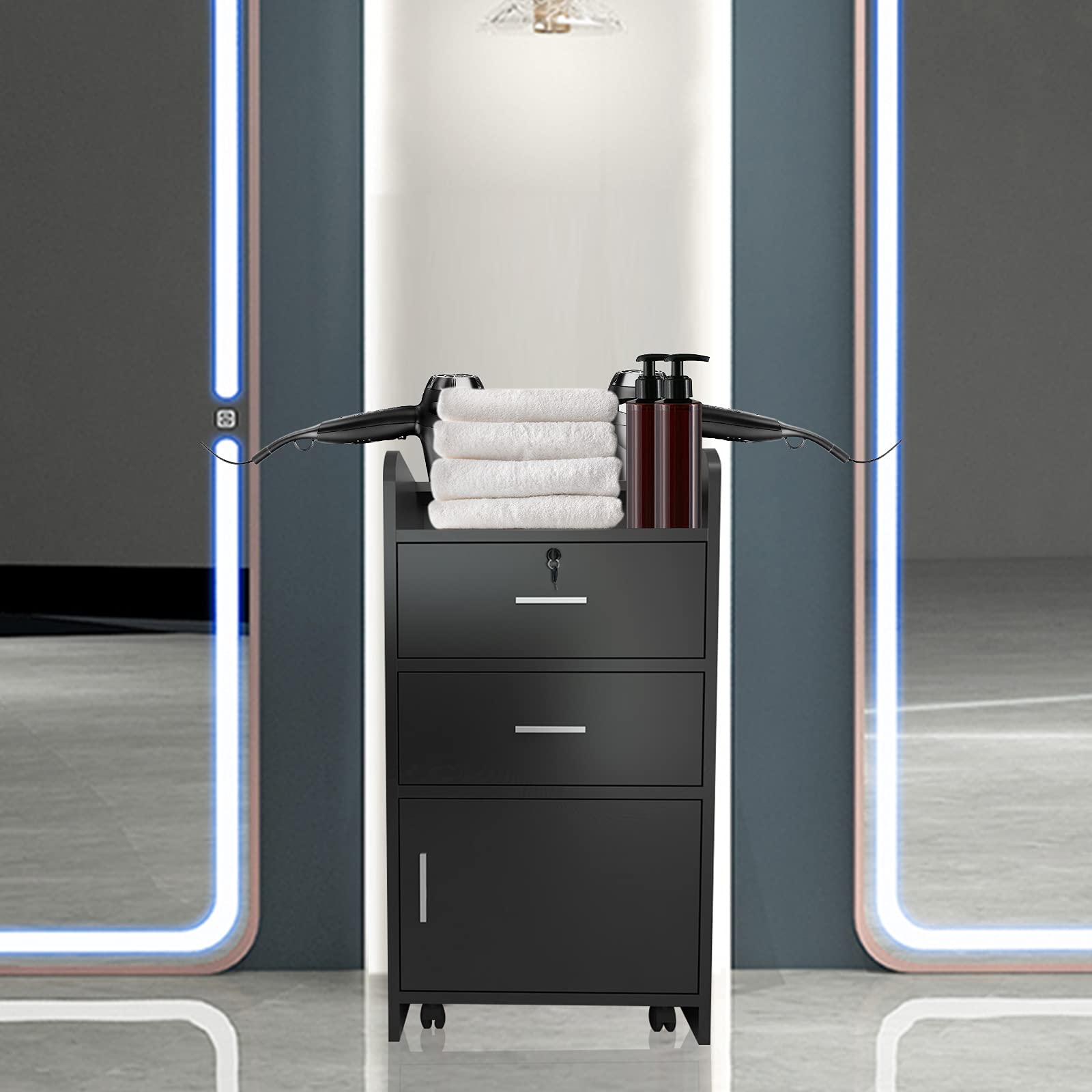 Amazon.com: Goujxcy Barber Salon Station for Hair Stylist, Black Salon ...