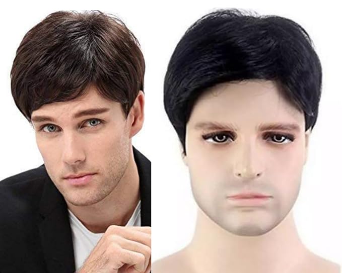 DAZZ LOOK Men's Wig Short Curly Wig Men's Wigs with Bangs Natural ...