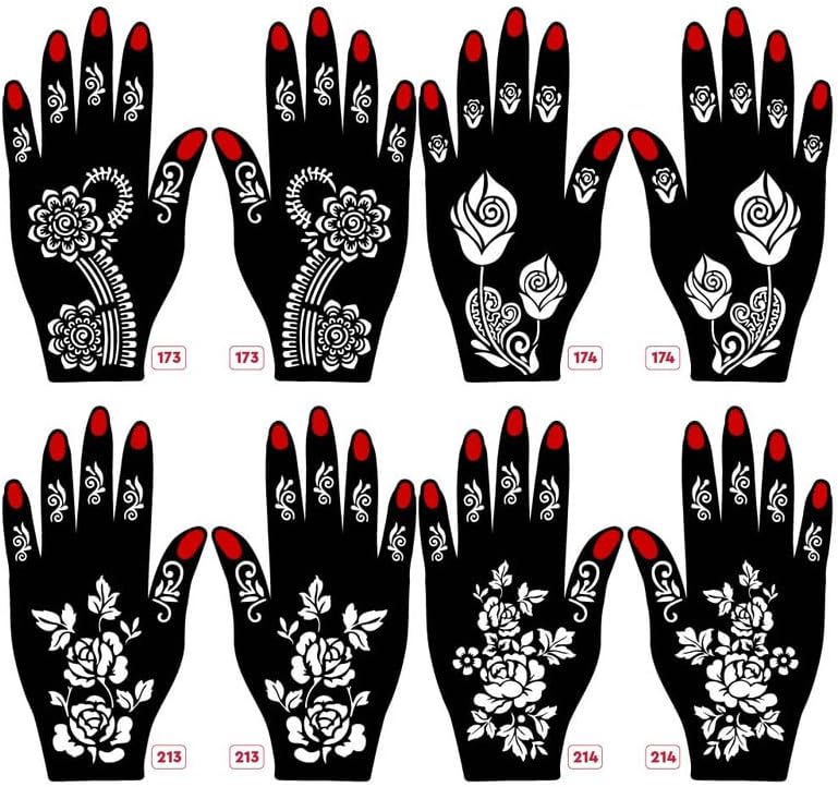 Apcute Set of 8 Piece Mehandi Design Sticker Stencils for Both Hand ...