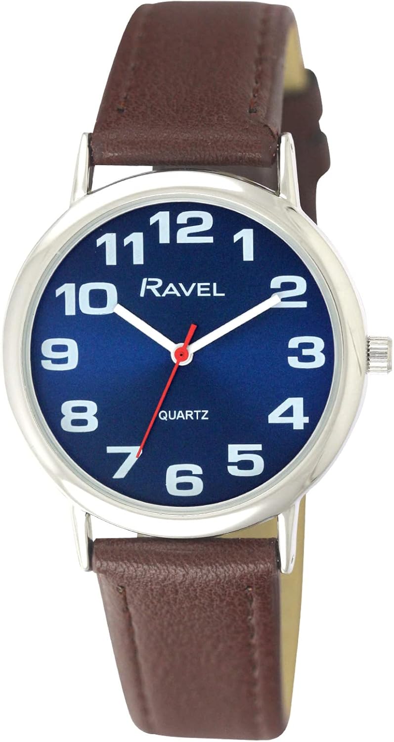 Ravel Unisex Easy Read Watch with Big Numbers - Brown/Silver Tone ...