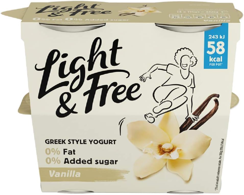 Light & Free Fat Free Greek Style Vanilla Yogurt, 4 x 115g : Amazon.co ...