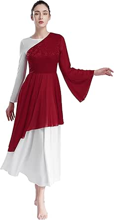 Amazon.com: Winnrchan Praise Dance Tunic for Women Floral Lace Splice Liturgical Dancewear ...