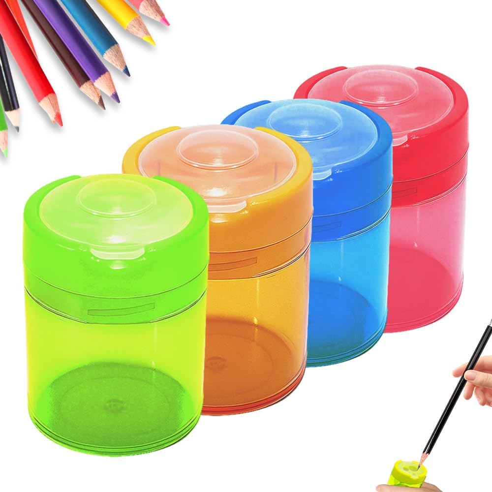 Amazon.com: 4 Packs Pencil Sharpeners with Lid, Dual Holes Compact ...