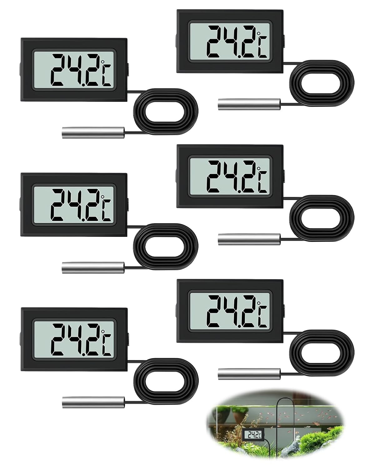 6 PCS Digital LCD Thermometer Temperature, Water Temperature Monitor ...