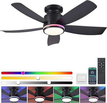 Ceiling Fans with RGB Lights and Remote/APP Control, 41" Low Profile ...