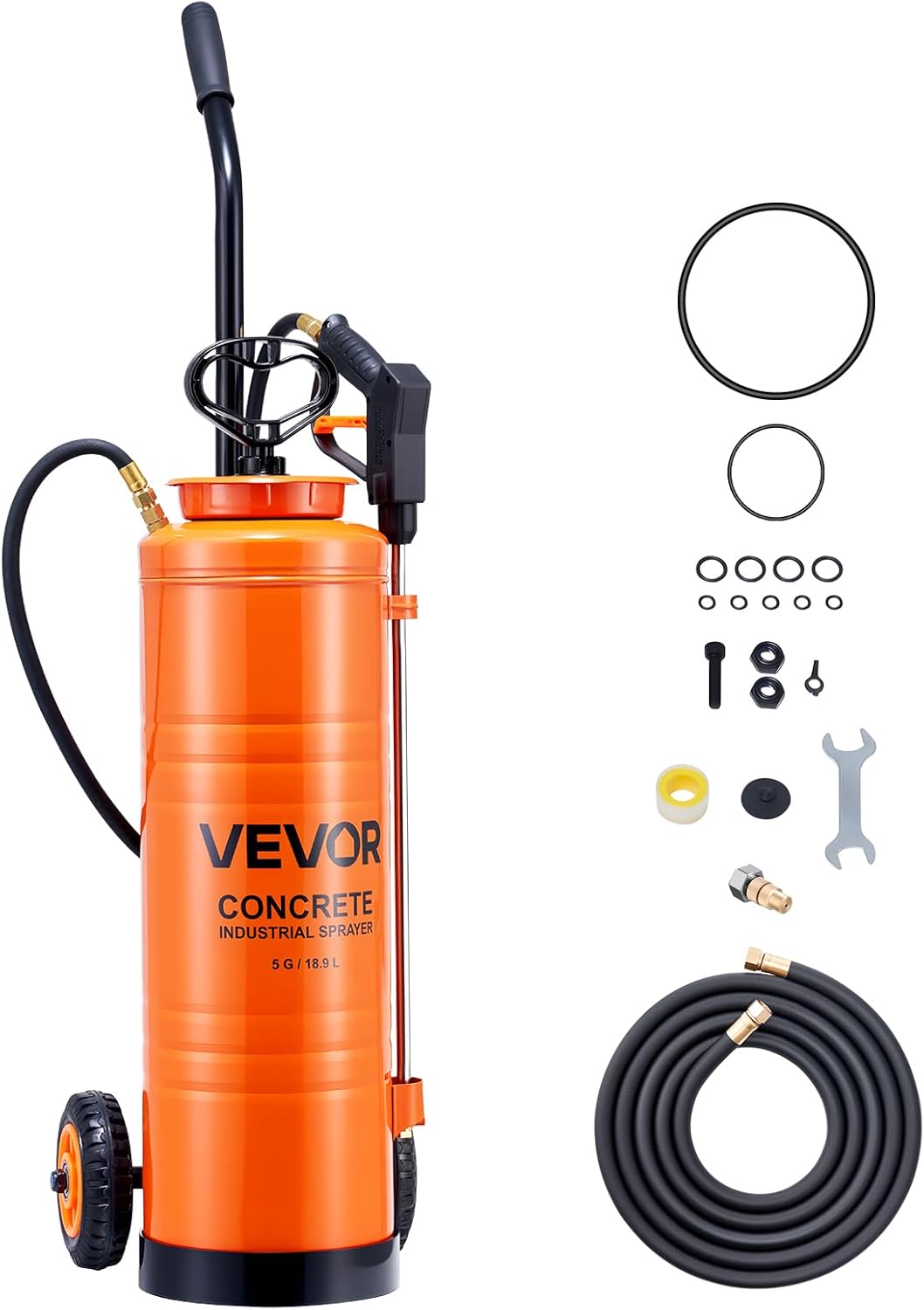VEVOR Industrial Concrete Sprayer with Wheeled Cart, 5 Gallon Stainless ...