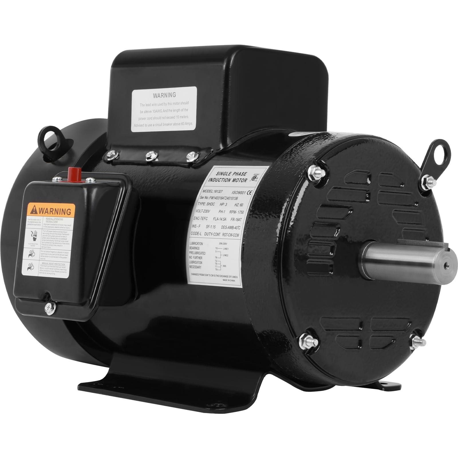 3HP Electric Motor,1750RPM, 184T Single Phase Agricultural Motor, 1-1/8 ...