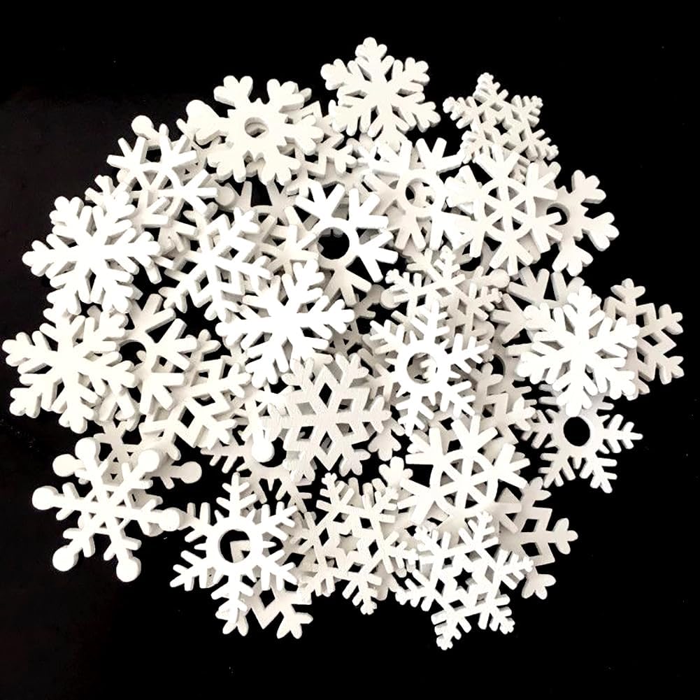 Amazon.com: 50pcs White Hollow Wooden Snowflake Decoration for ...