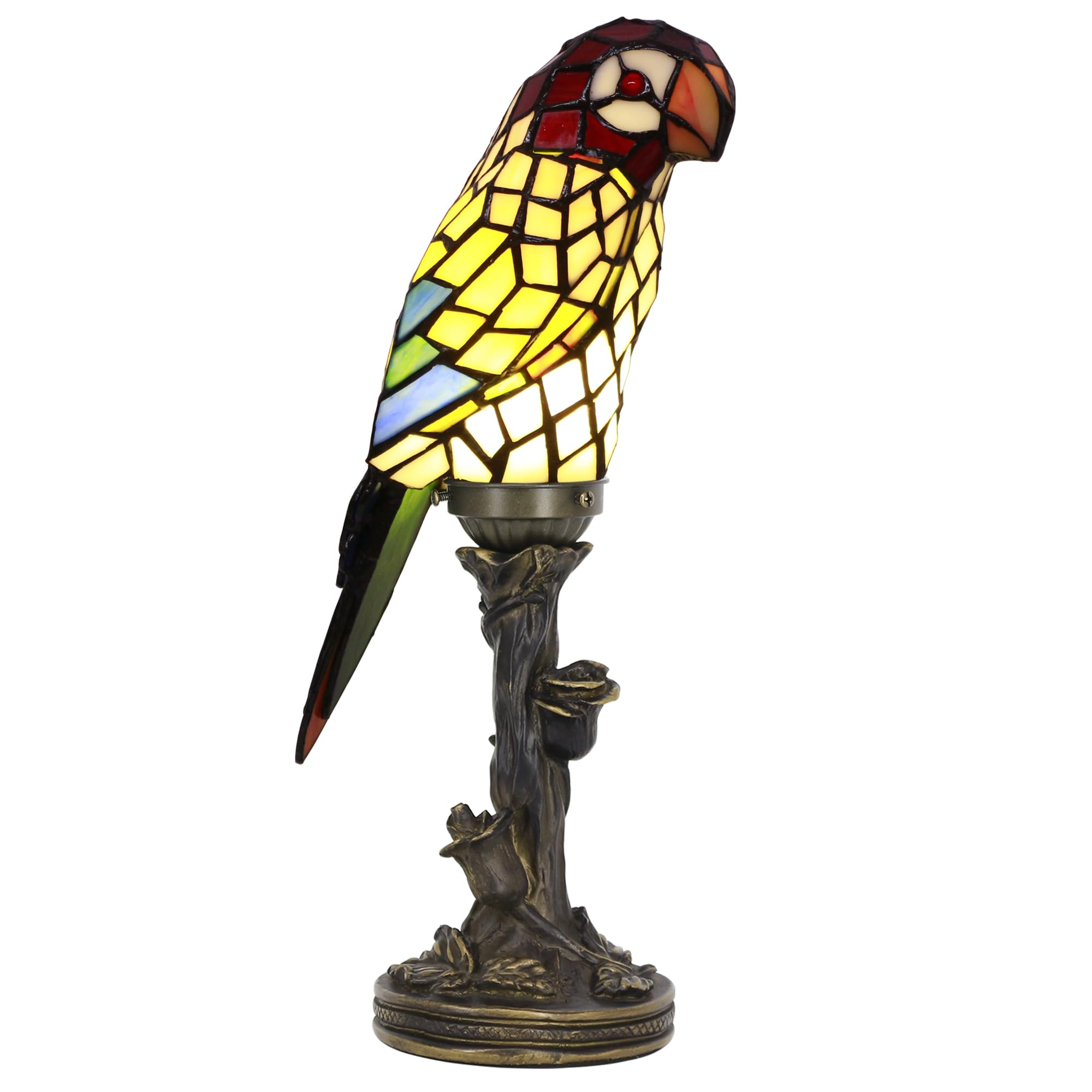 ANYONGLU Small Tiffany Lamp Parrot Table Lamp Stained Glass Accent Lamp ...