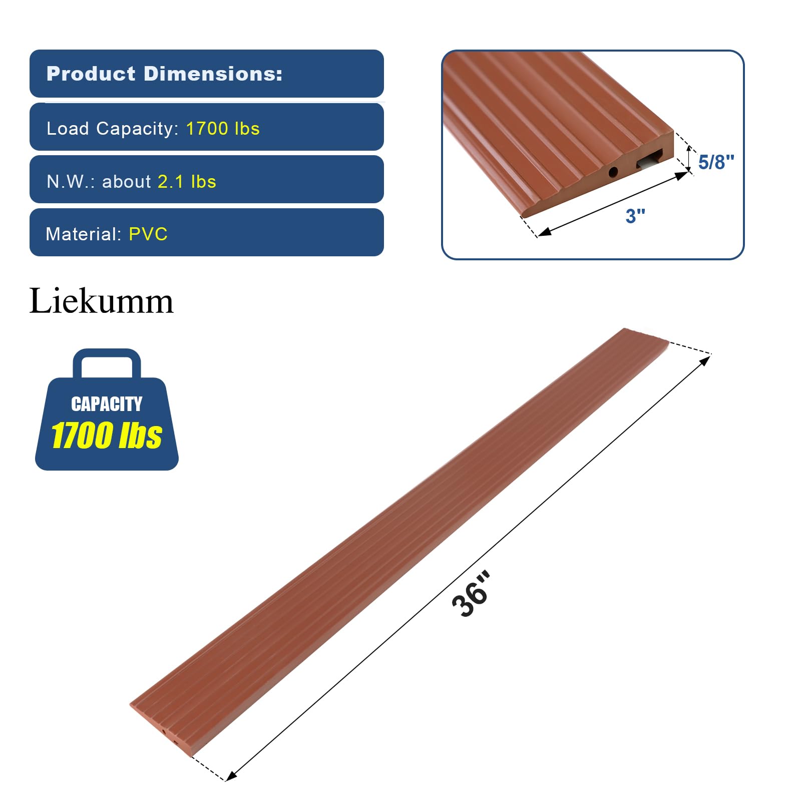 Snapklik.com : 5/8" Rise PVC Threshold Ramp For Doorways, 1700 Lbs ...