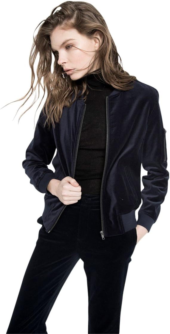 Amazon.com: Women Velvet Navy Bomber Jacket Chloe Deby Debo : Clothing ...