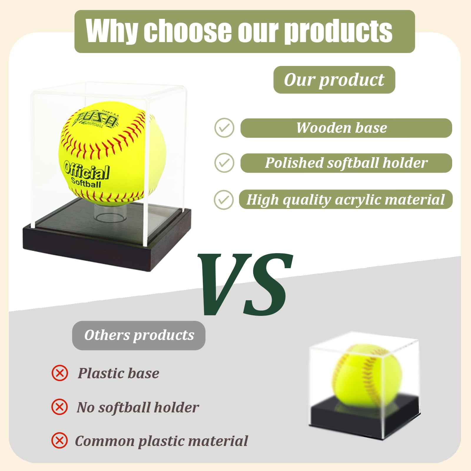 2Pcs Softball Display Case Clear Acrylic Ball Holder With Wood Base