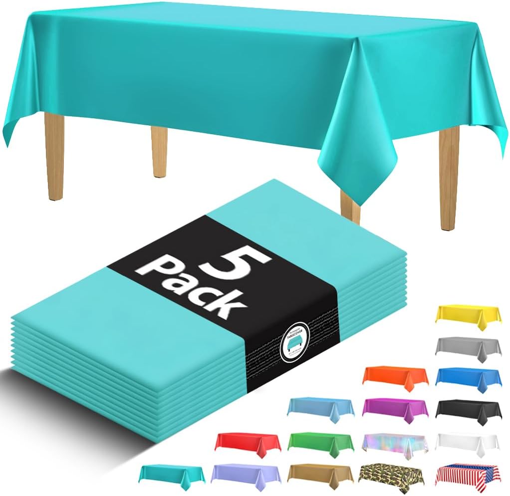 Amazon.com: 5 Pack Premium Turquoise Plastic Tablecloth - 108 x 54 in ...