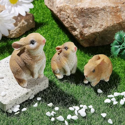 Amazon.com: Bunny Indoor Statue Garden Decor, Set of 3 White Bunny ...