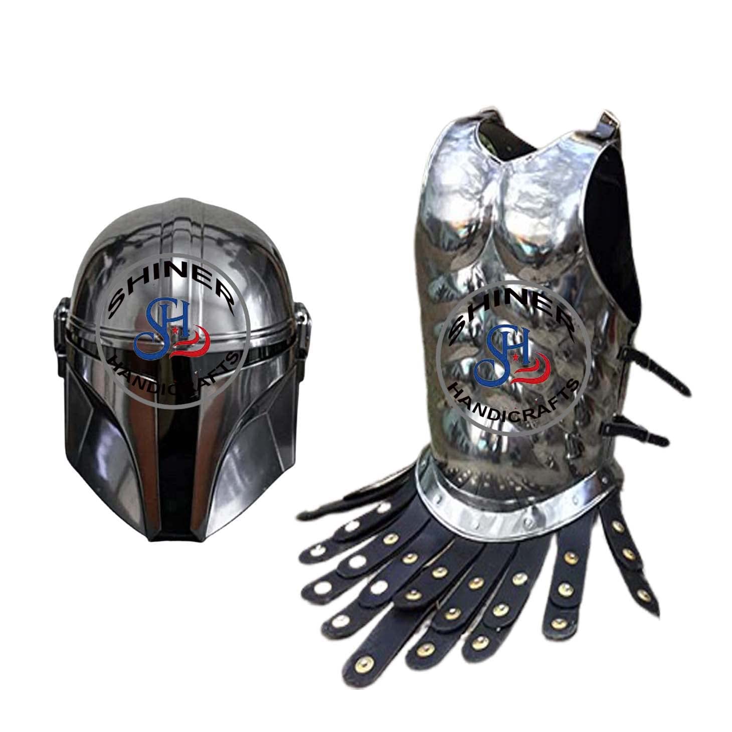 Buy Armor Steel Mandalorian Helmet with Roman Muscle Jacket Armor ...