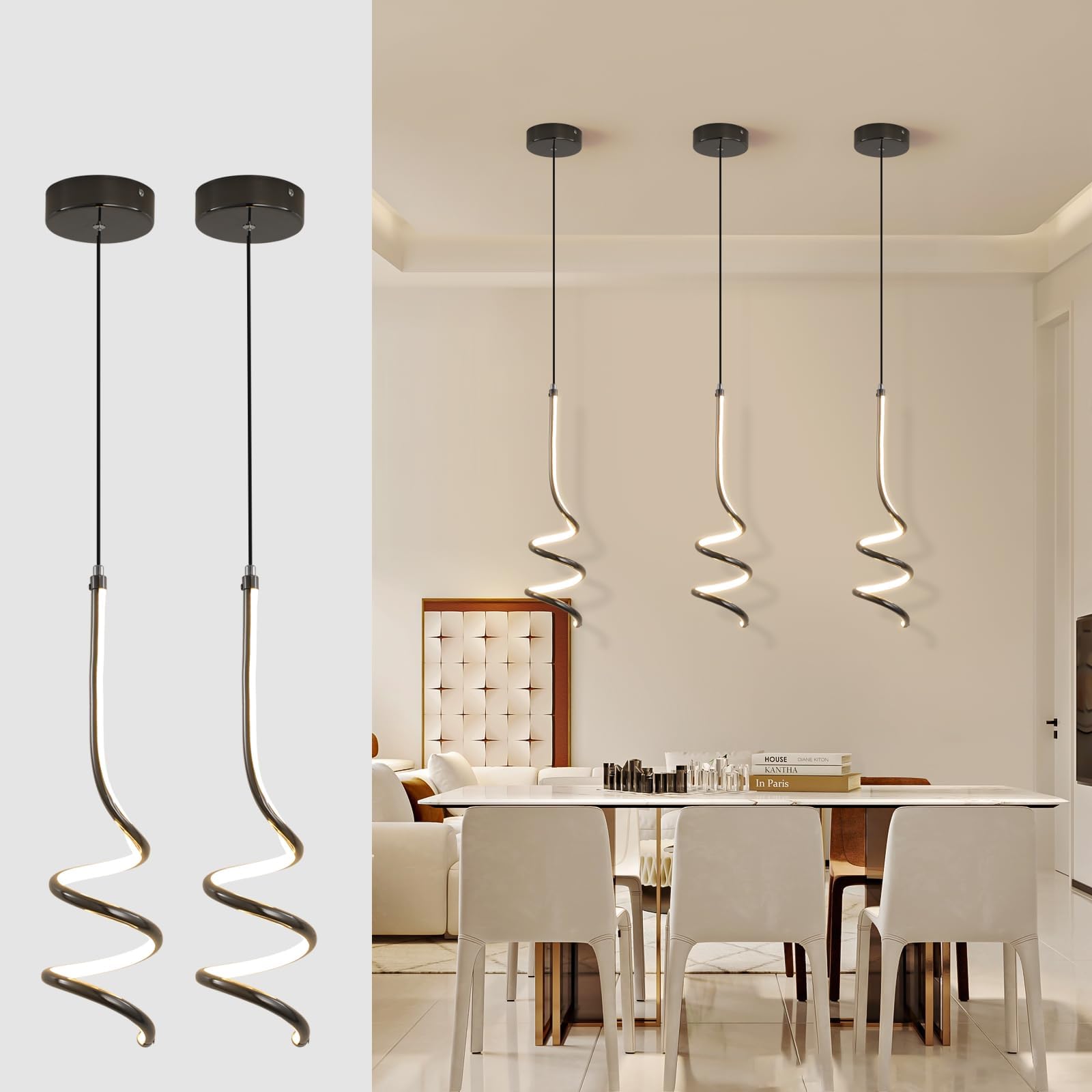 Vloitgol Modern Led Pendant Light Fixtures,6000K Cool White Black Led ...