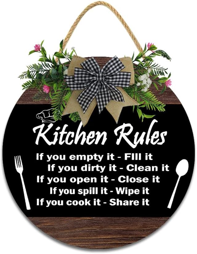 Amazon.com: Lefangovs-Kitchen Rules Wood Plank Sign 11x11In Kitchen ...