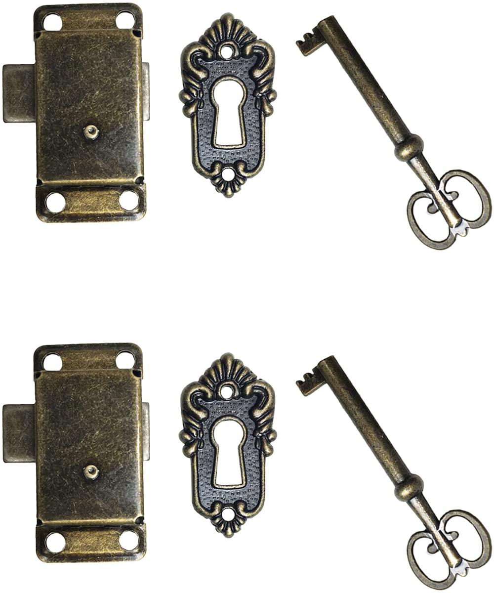 OMYZERO 2 Sets Skeleton Key Lock Decorative Antique Cabinet Lock with ...